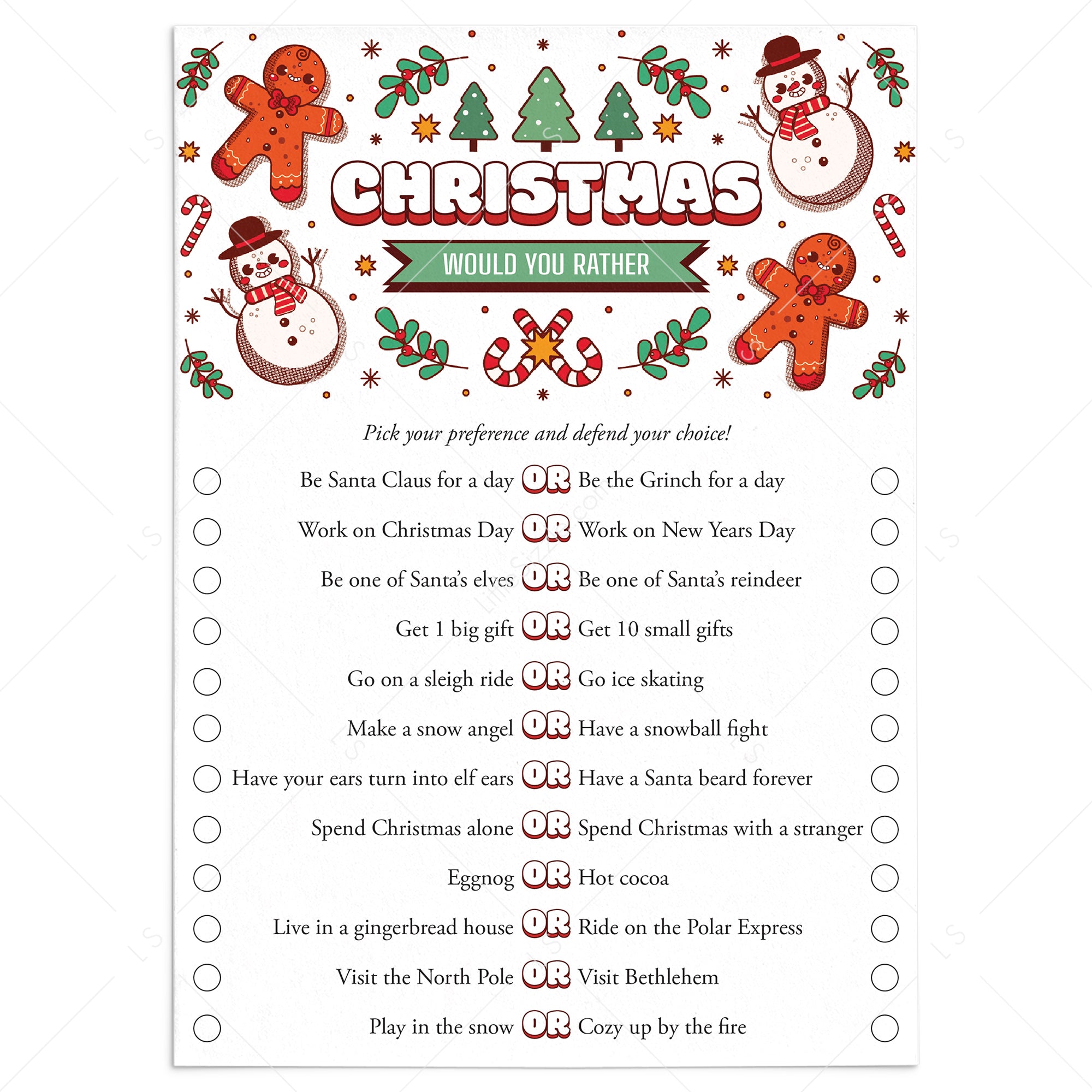 Christmas This Or That Questions Printable LittleSizzle Christmas This Or That Questions Printable LittleSizzle