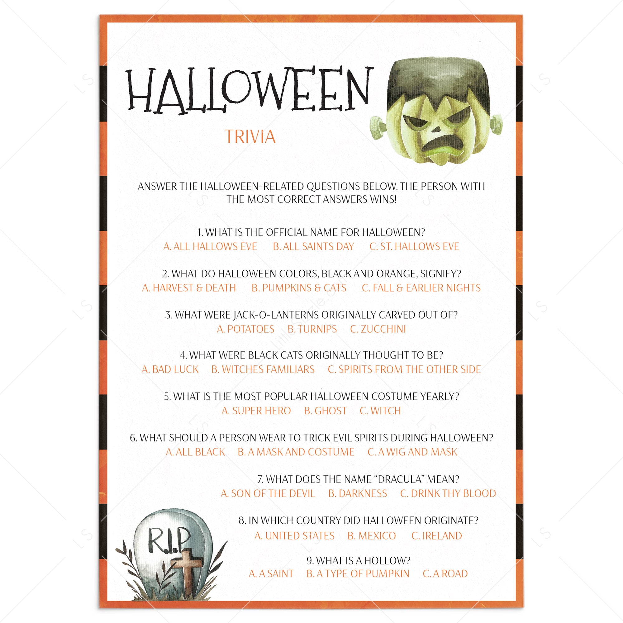 Halloween Quiz For Work Printable Answer Key Included Download halloween-quiz-for-work-printable-answer-key-included-download