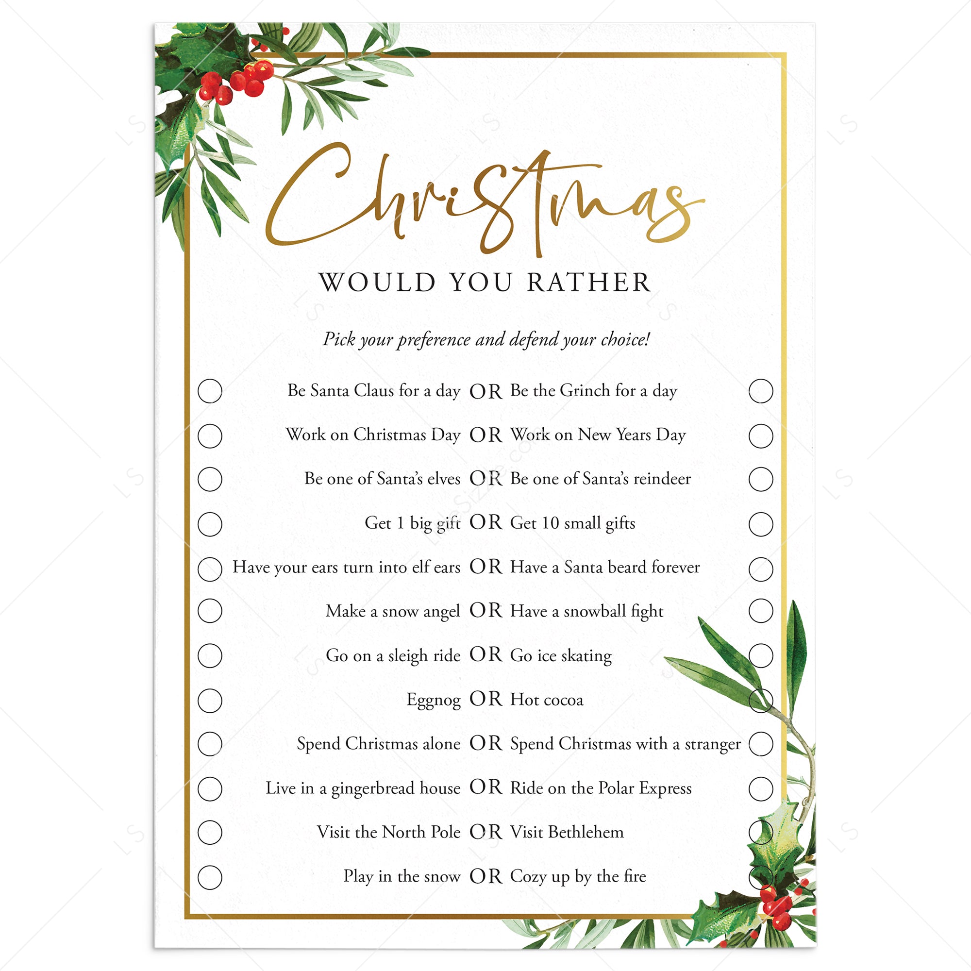 Would You Rather Christmas Questions For Adults Printable LittleSizzle Would You Rather Christmas Questions For Adults Printable LittleSizzle