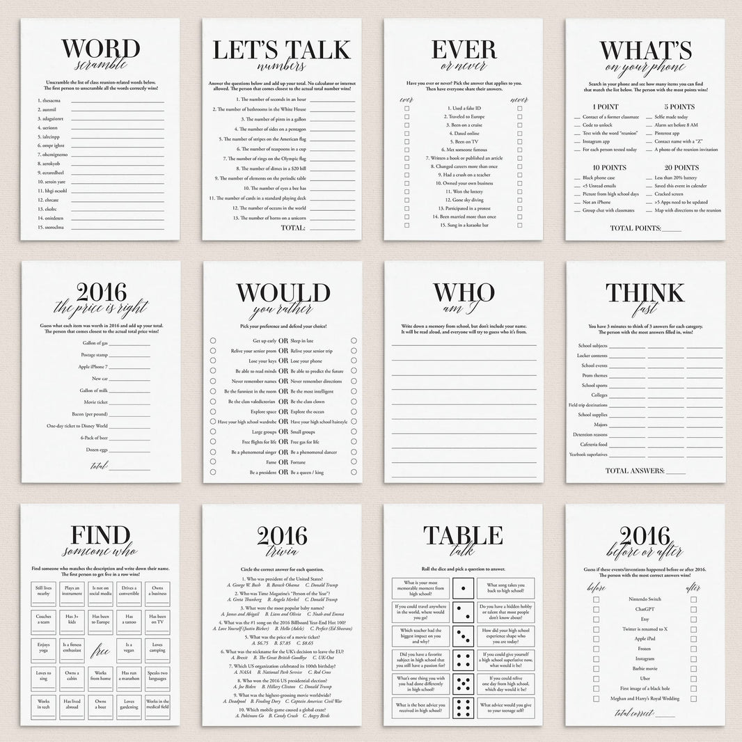 Class Reunion Games & Activities To Print At Home | Fun Reunion Ideas ...