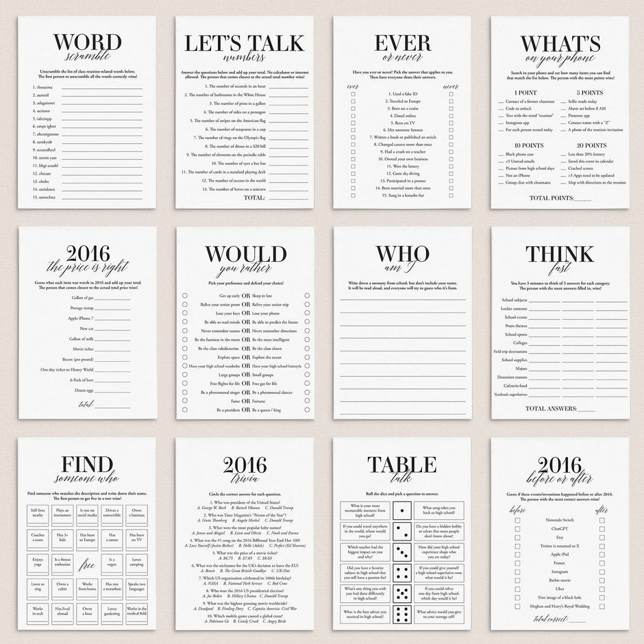 Class Reunion Games & Activities To Print At Home | Fun Reunion Ideas ...