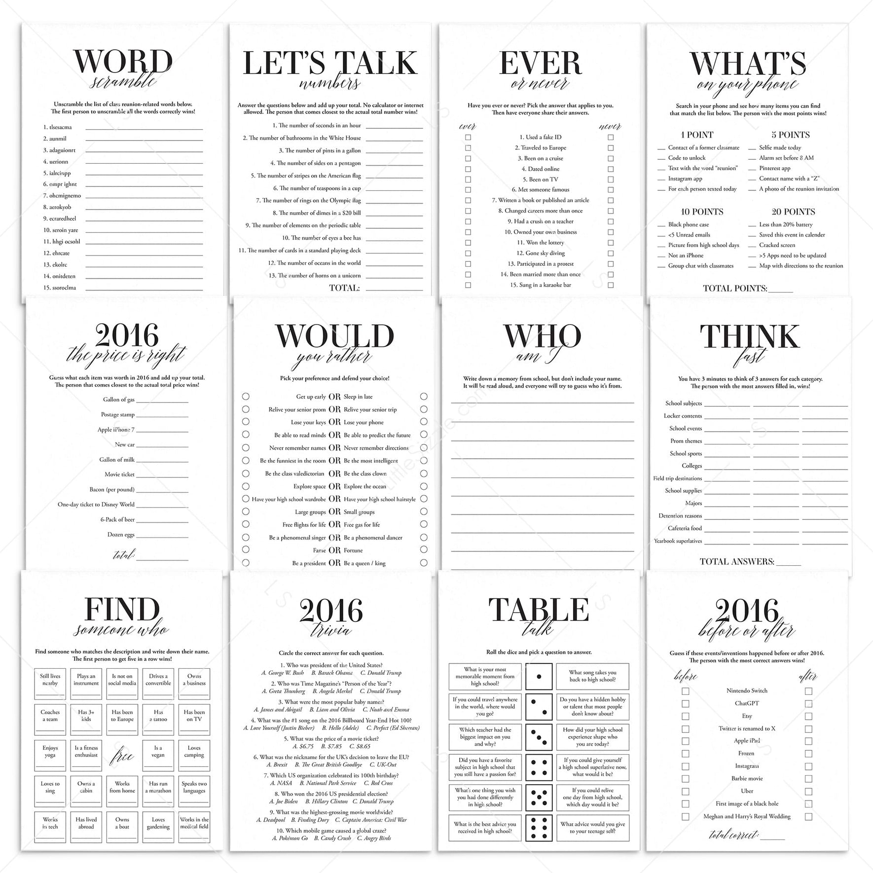 Class Reunion Games & Activities To Print At Home | Fun Reunion Ideas ...