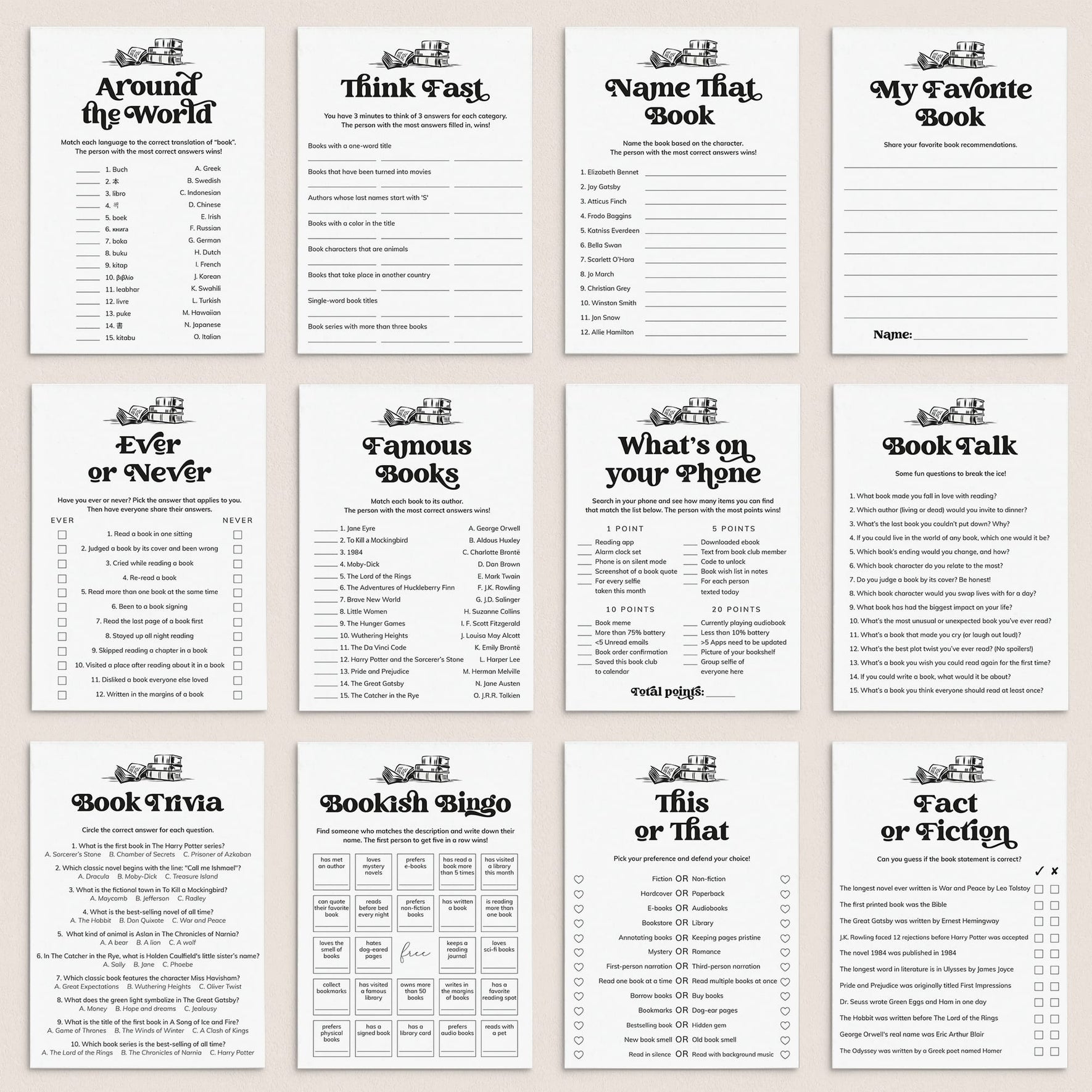 Book Club Games Printable | Reading Group Games & Activities – LittleSizzle