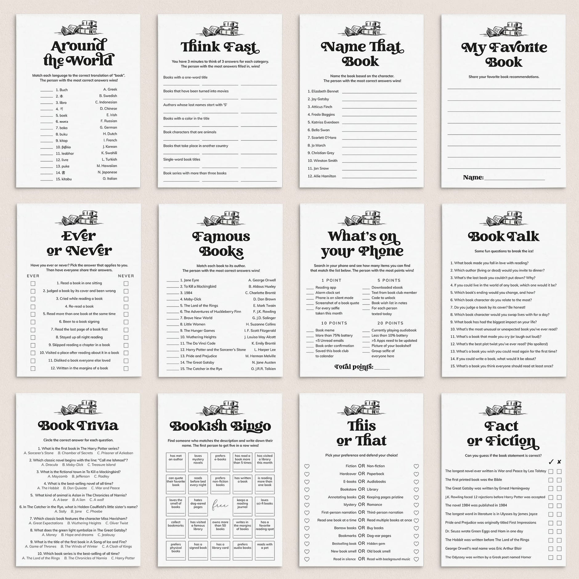 Book Club Games Printable | Reading Group Games & Activities – LittleSizzle