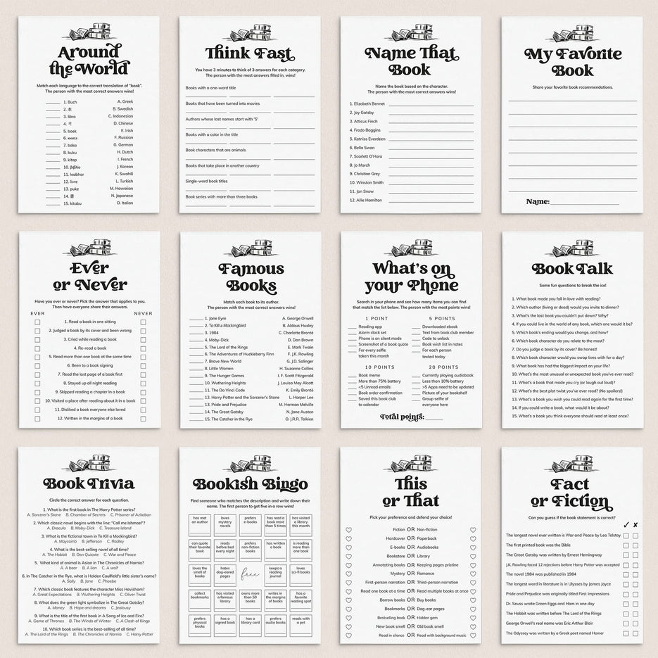 Book Club Games Printable | Reading Group Games & Activities – LittleSizzle
