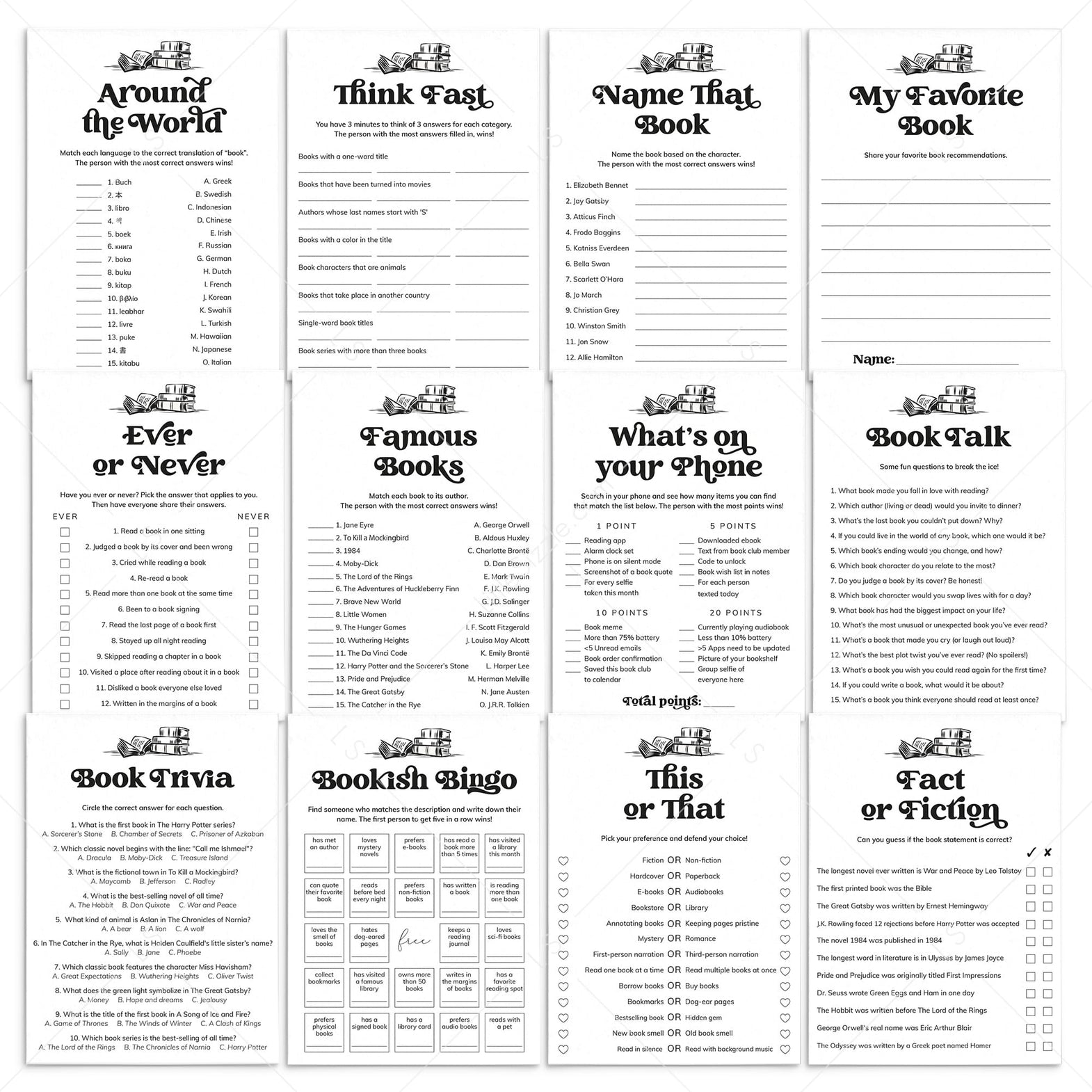 Book Club Games Printable | Reading Group Games & Activities – LittleSizzle