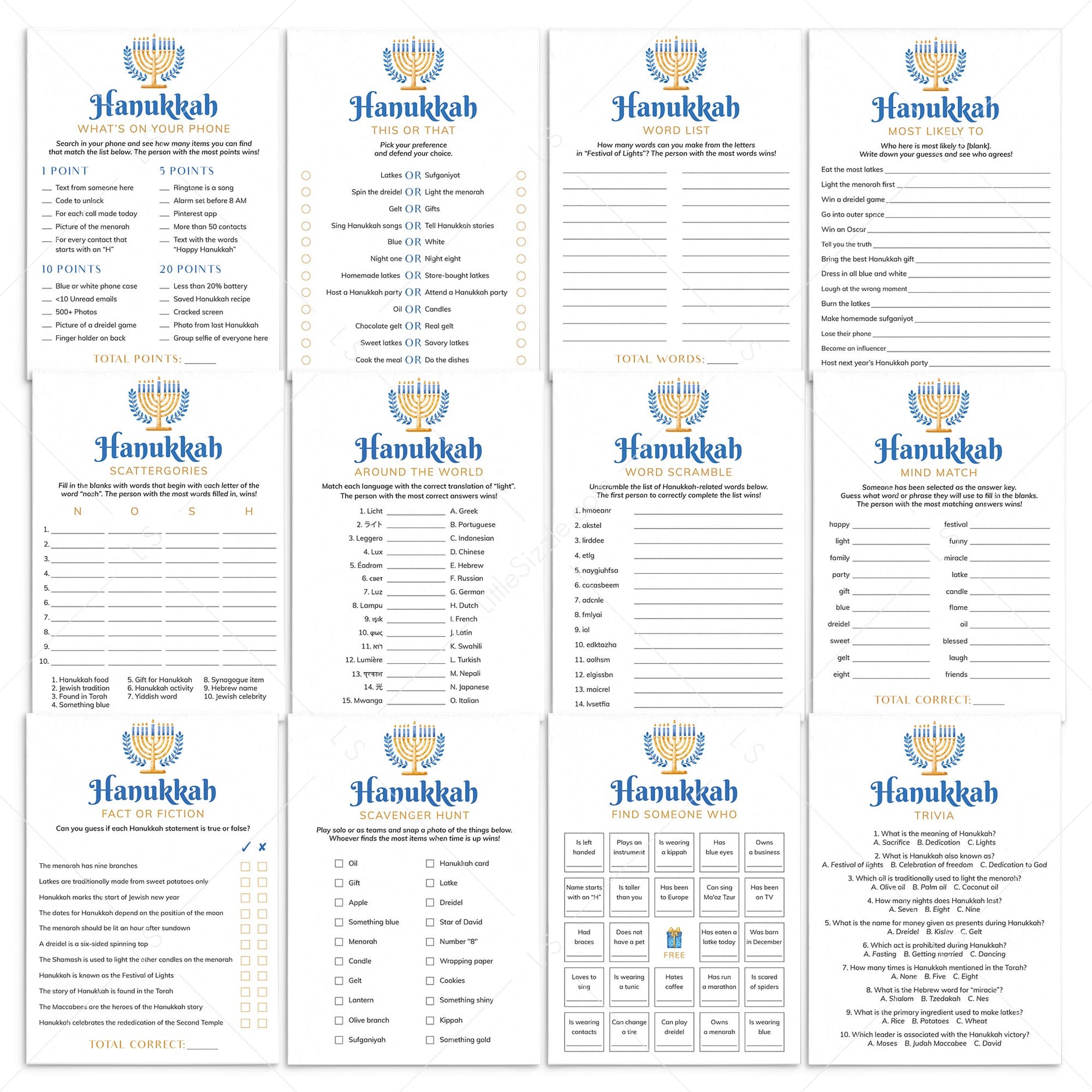 Printable Hanukkah Games for Family | Chanukah Games – LittleSizzle