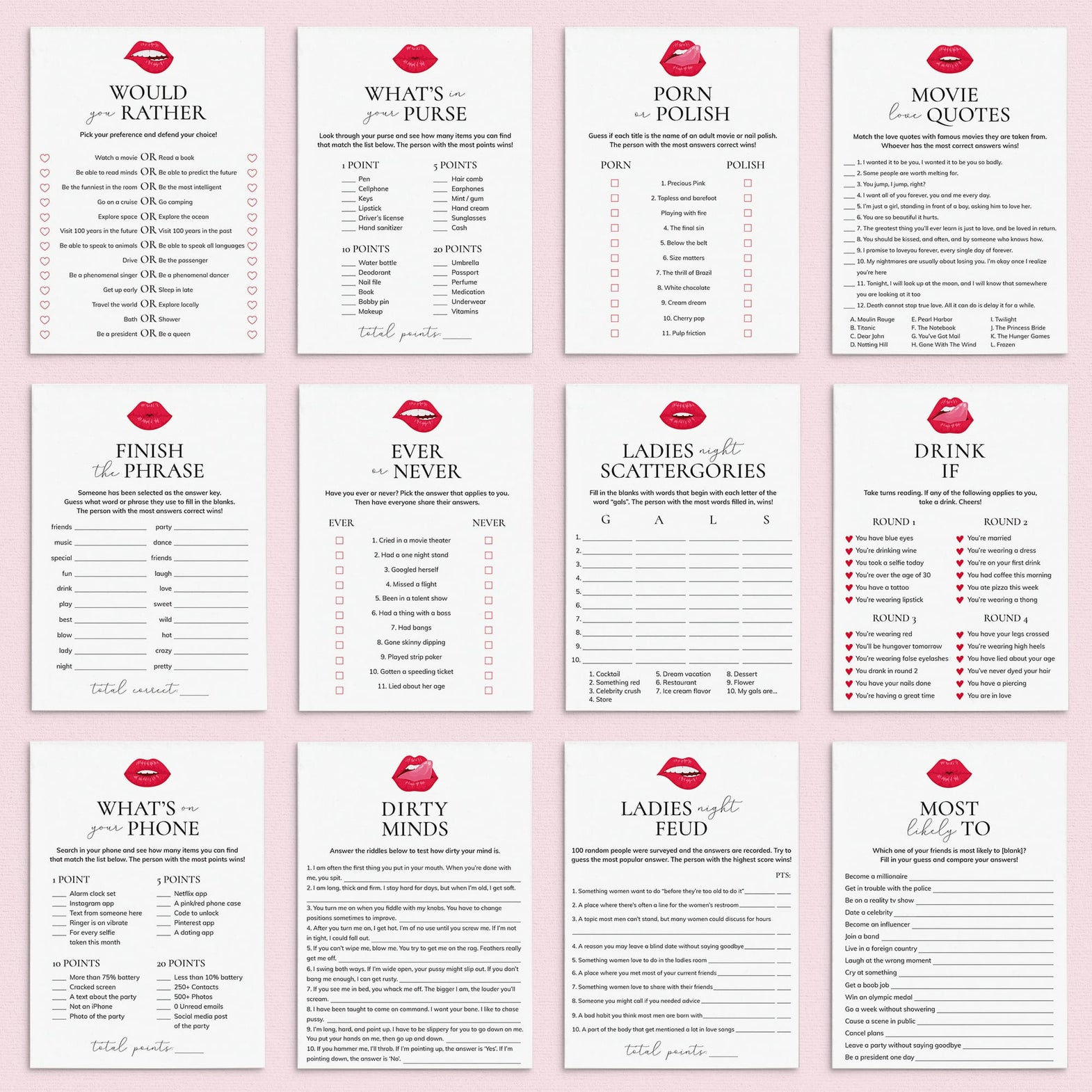 Ladies Night Games Printable | Best Girls Night Games Downloadable ...