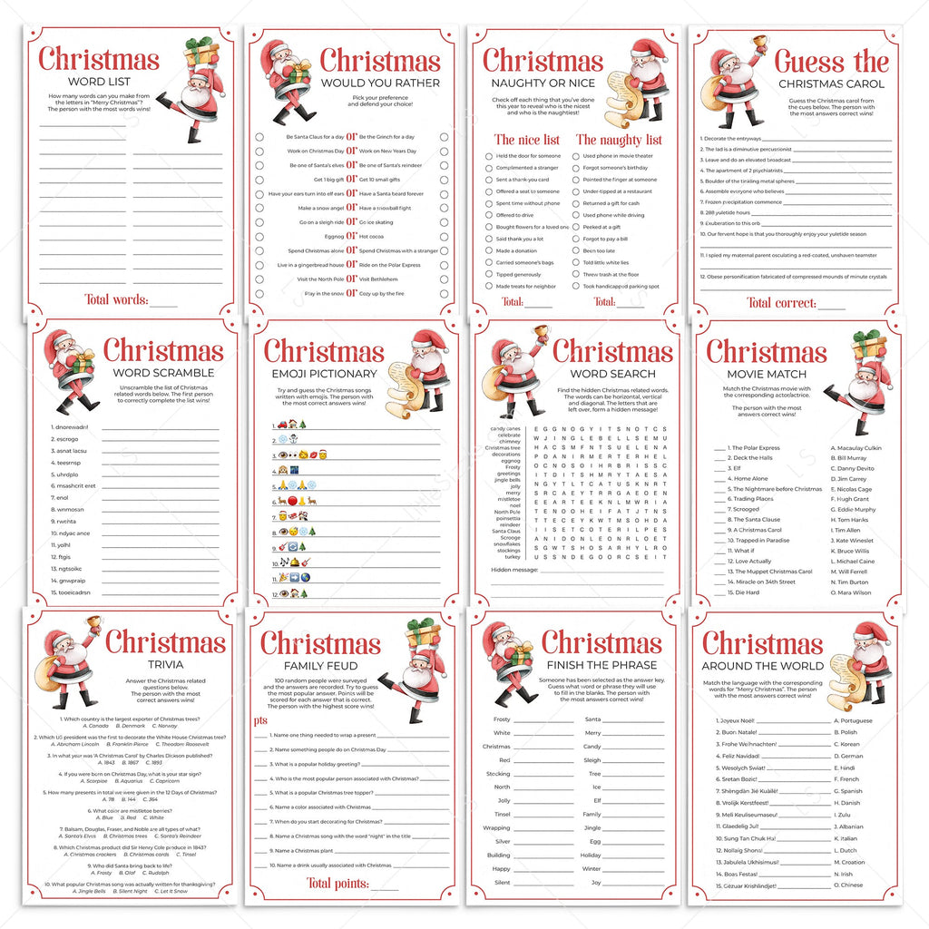 12 Printable Christmas Games to Play with Family + FREE Secret Santa Q ...