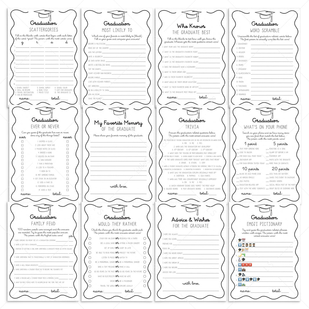 Graduation Games | Class of 2026 Grad Party Games Printable – LittleSizzle