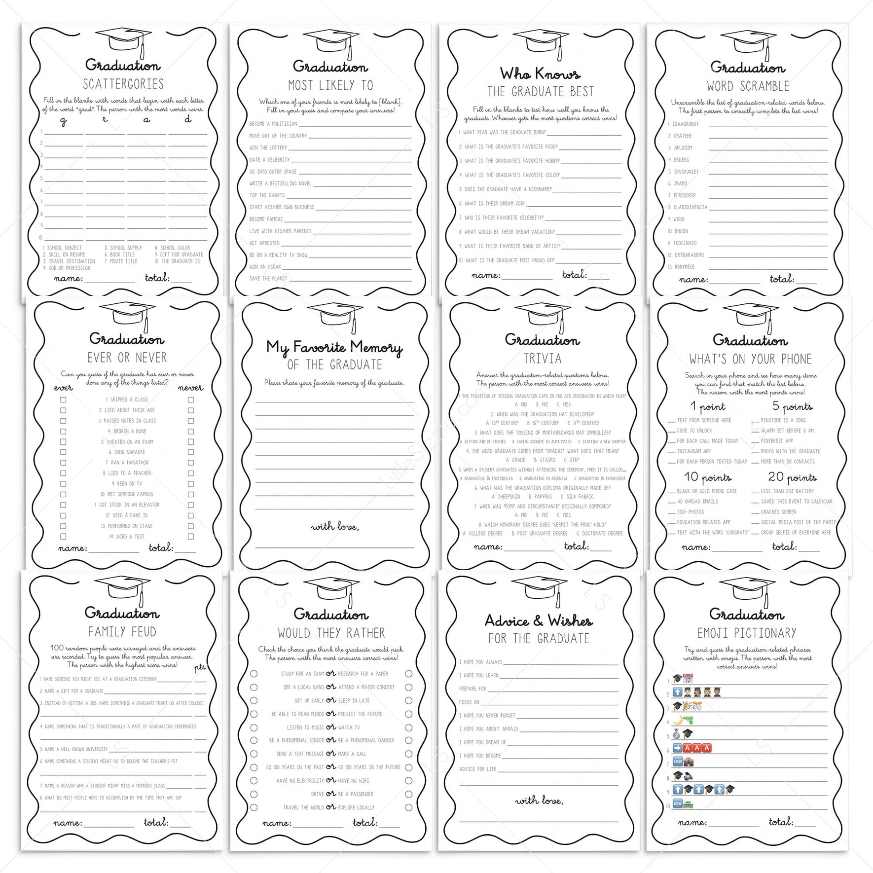 Graduation Games | Class of 2026 Grad Party Games Printable – LittleSizzle