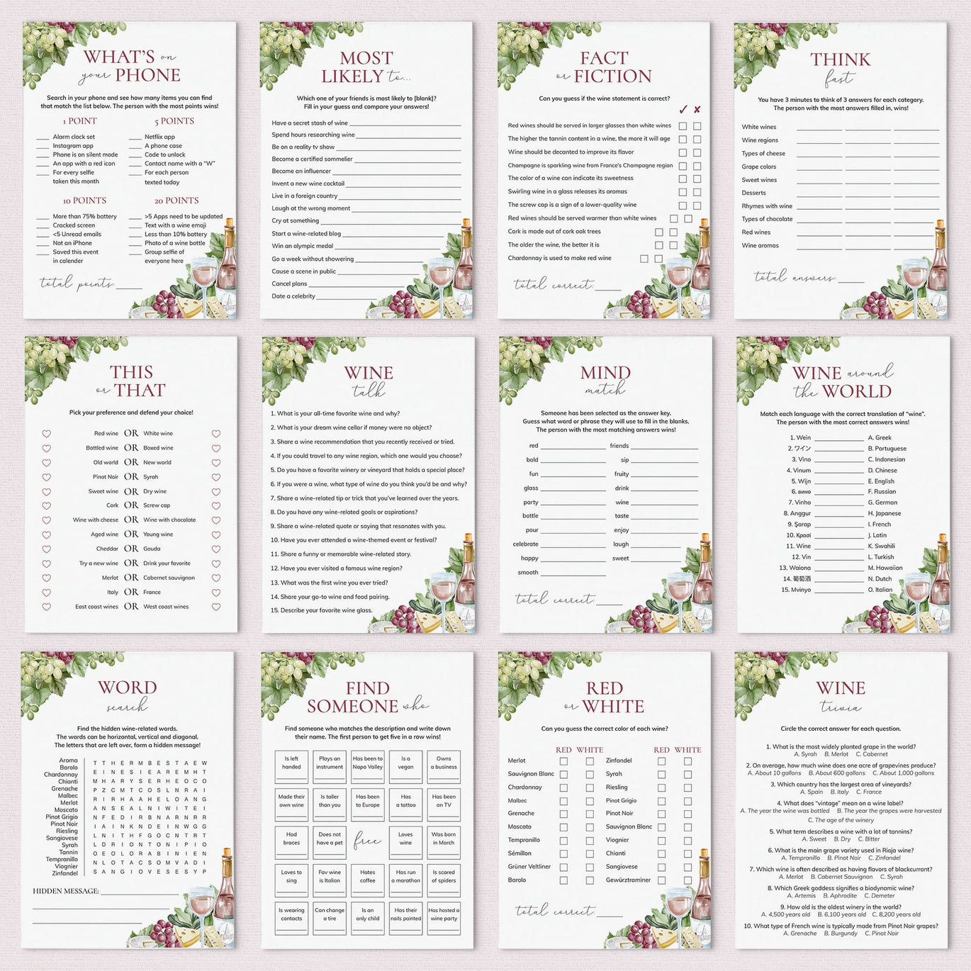 Wine Party Games | Printable Wine Tasting Games & Activities – LittleSizzle
