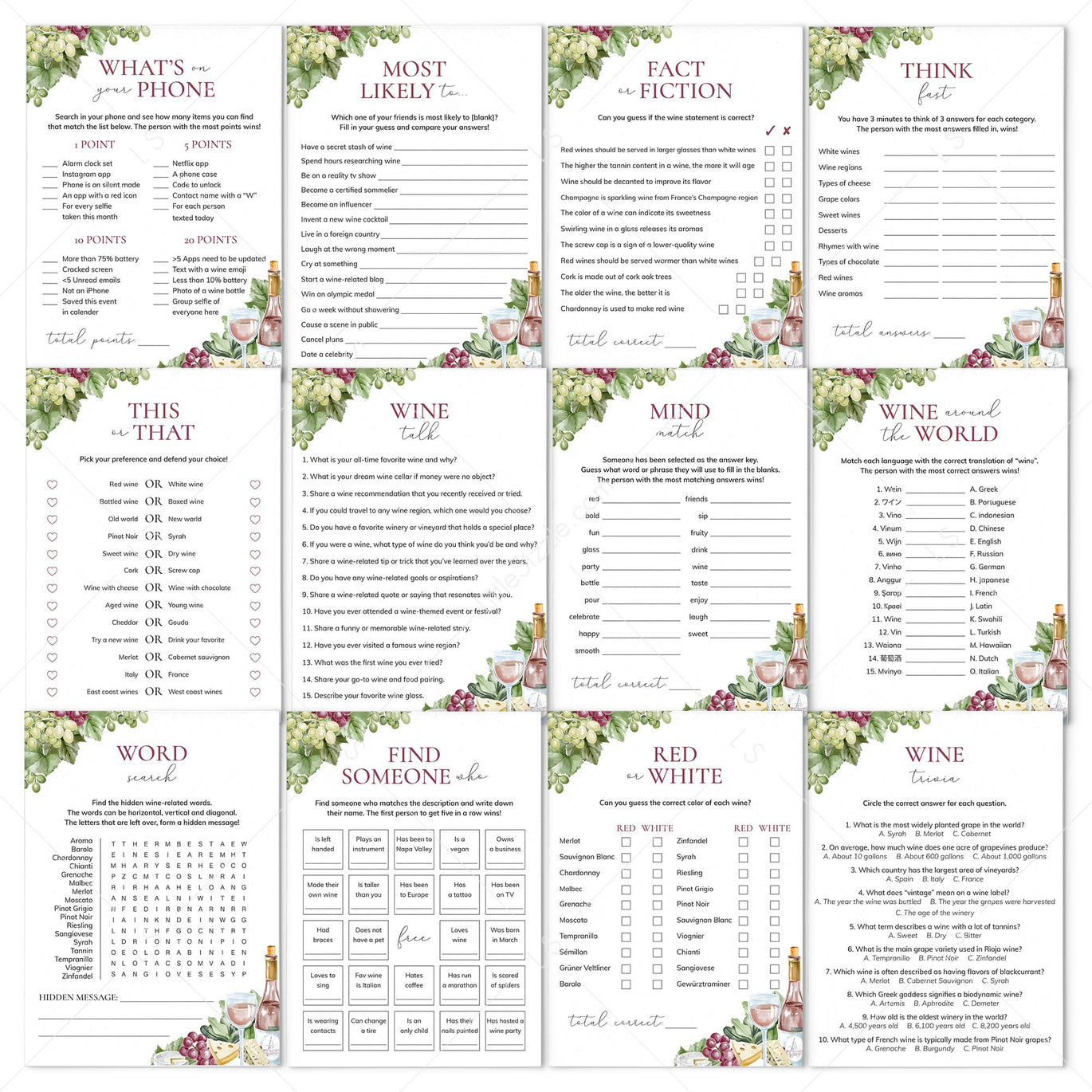 Wine Party Games | Printable Wine Tasting Games & Activities – LittleSizzle