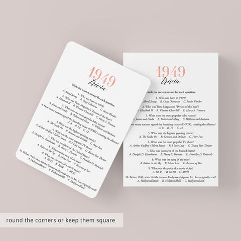 1949 Trivia Questions and Answers Printable | Instant Download ...