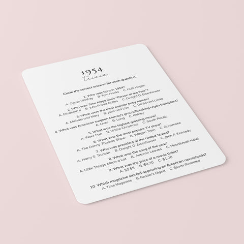 1954 Quiz and Answers Printable | All About The Year 1954 Trivia ...