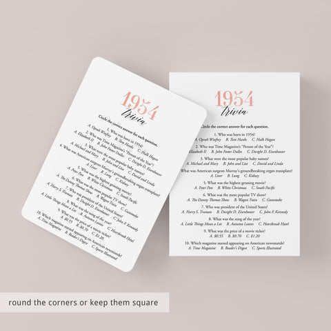 1954 Trivia Questions and Answers Printable | Instant Download ...