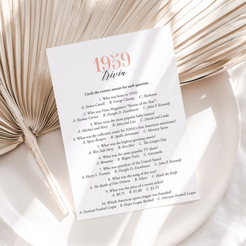 1959 Trivia Questions and Answers Printable | Instant Download ...