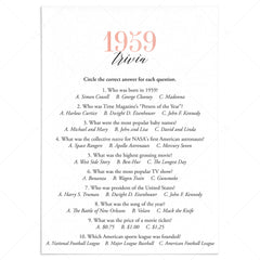 1959 Trivia Questions and Answers Printable | Instant Download ...
