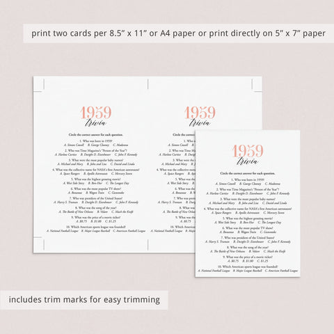 1959 Trivia Questions and Answers Printable | Instant Download ...