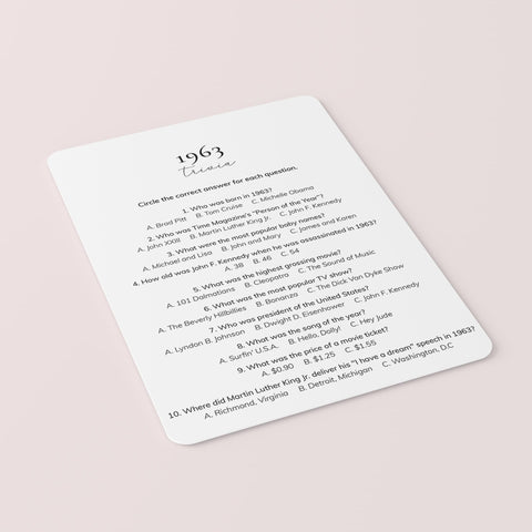 1963 Quiz and Answers Printable | All About The Year 1963 Trivia ...
