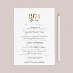 Gold 1974 Trivia Questions with Answers Printable | Instant Download ...
