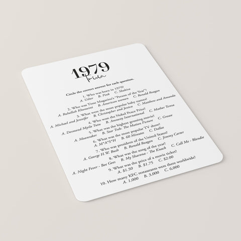 1979 Trivia Quiz with Answer Key Instant Download – LittleSizzle