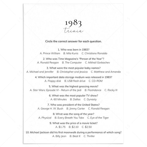 1983 Quiz and Answers Printable | All About The Year 1983 Trivia ...