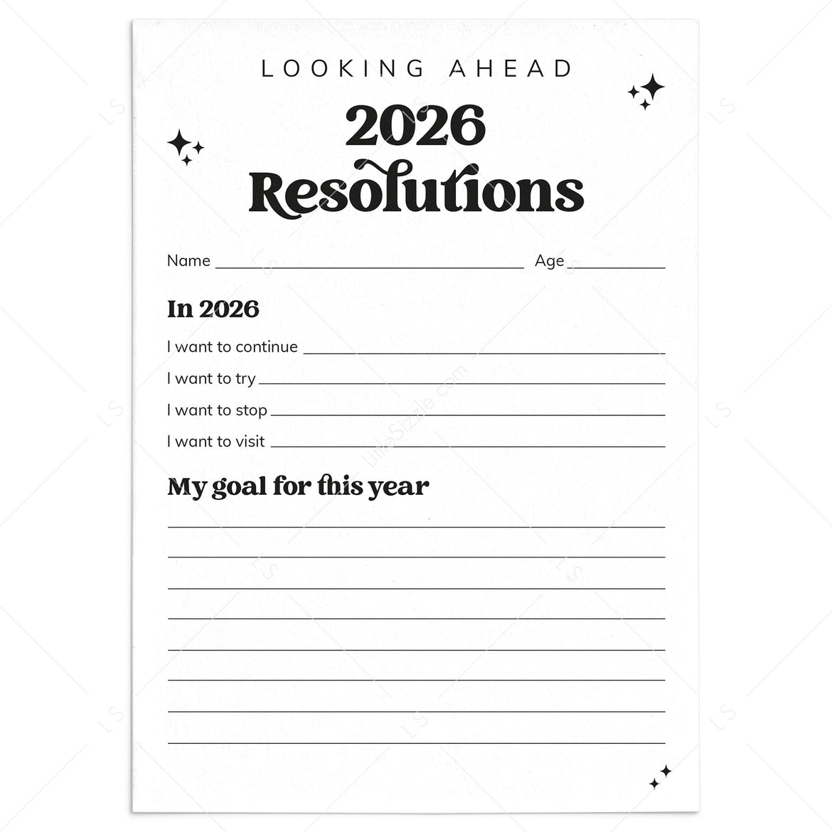 2026 Resolutions and New Year's Goals Card Printable | Instant Download ...