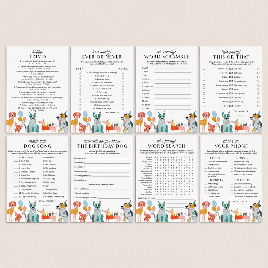 Dog Birthday Party Games Printable | Let's Pawty theme Party Ideas ...