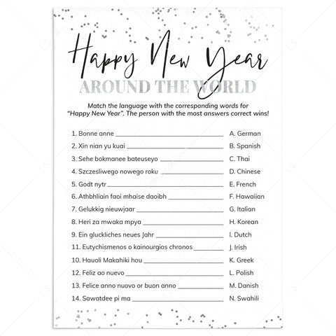 Happy New Year Language Game With Answer Key Printable | Download ...