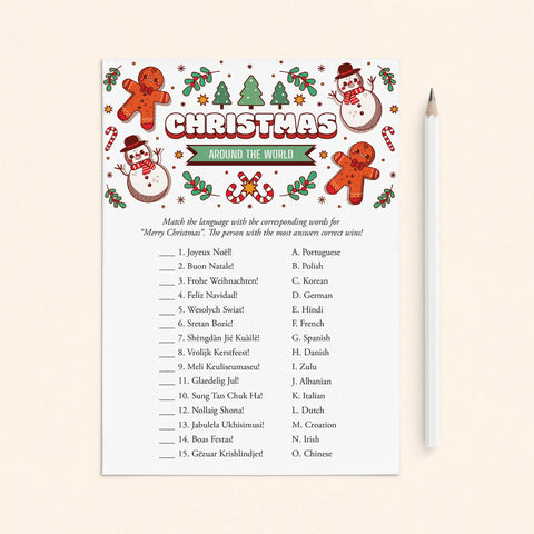 Merry Christmas Around The World Printable Game Card Printable ...