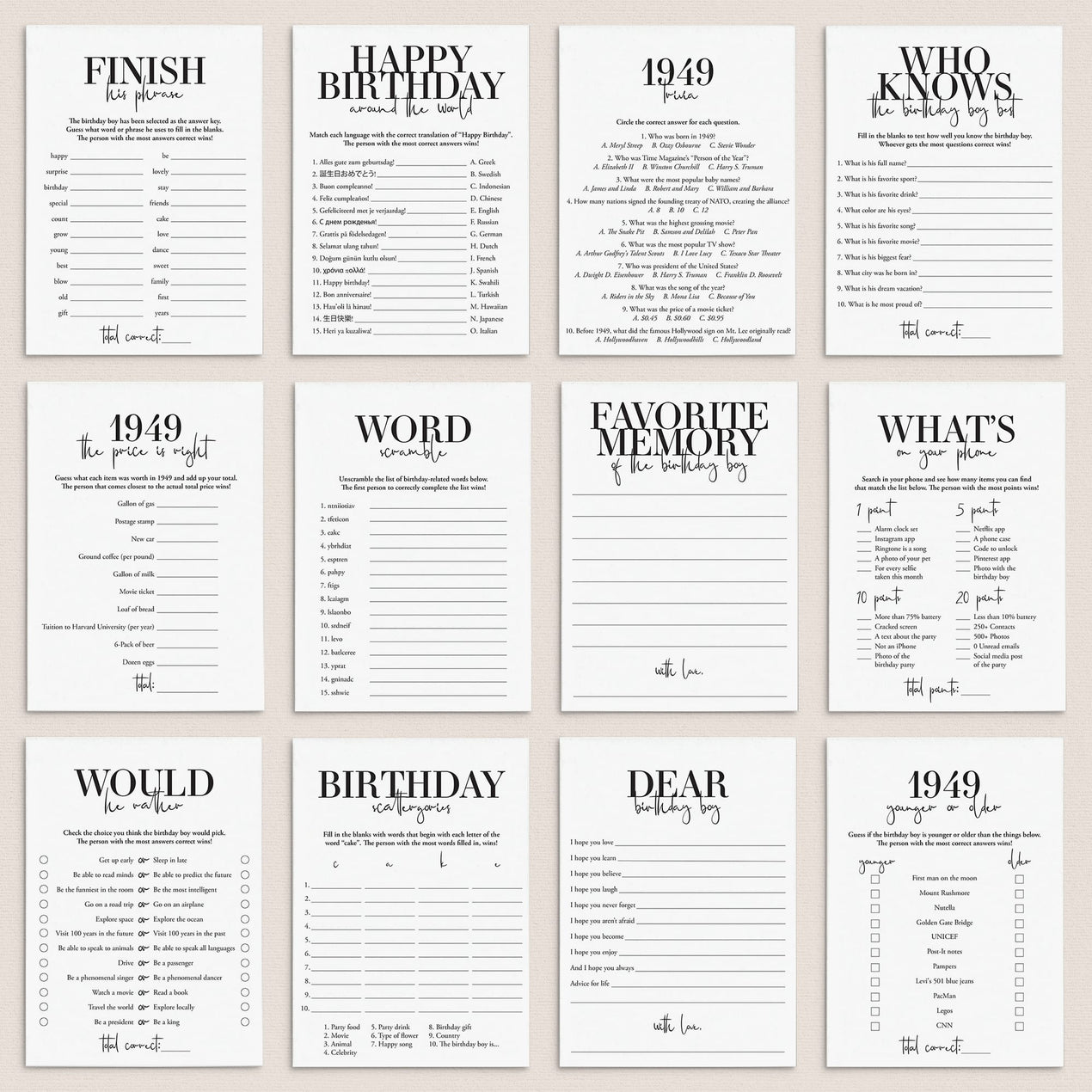 75th Birthday Games for Him Printable | Men's 75th Birthday Ideas ...