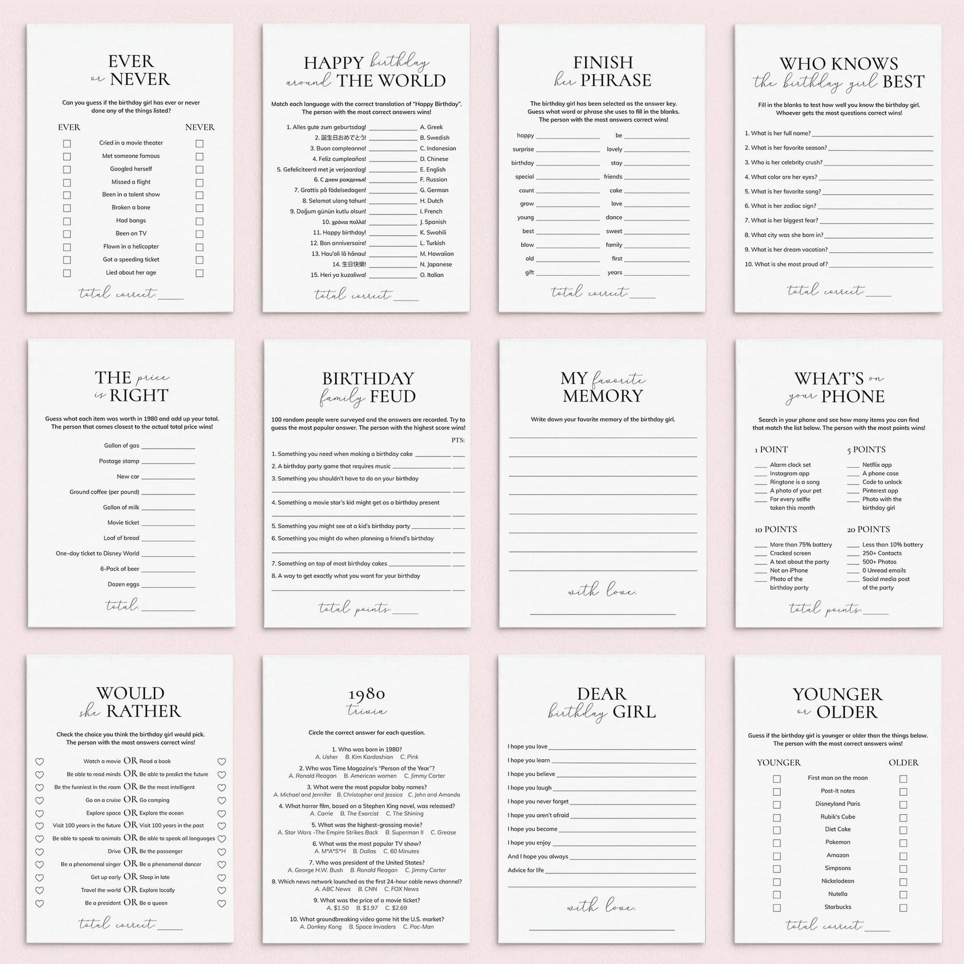 45th Birthday Party Games for Her Printable | 45th Birthday Ideas ...