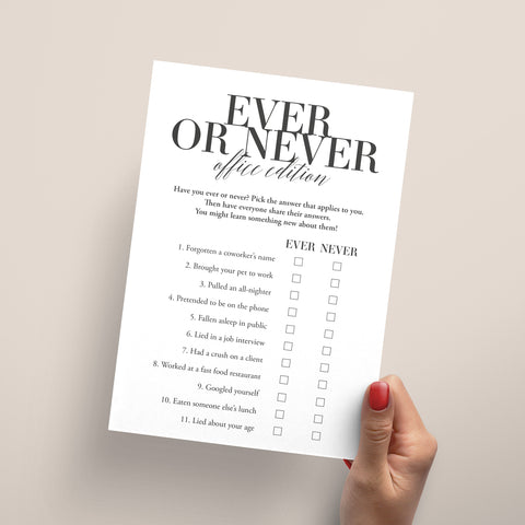 Ever or Never Office Party Icebreaker Game Printable | Instant Download ...