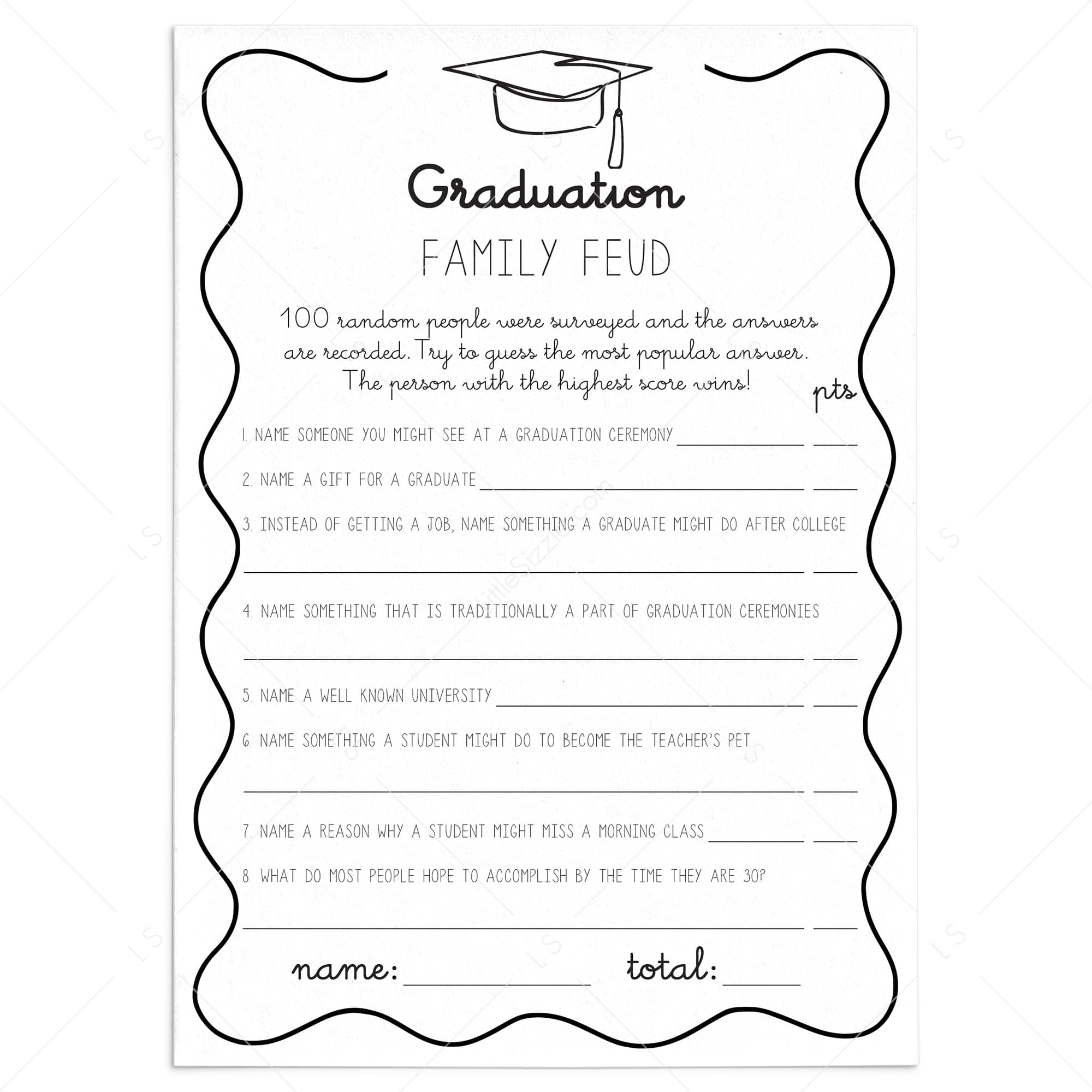 Graduation Family Feud Game Printable | Answers Included | Wavy Border ...