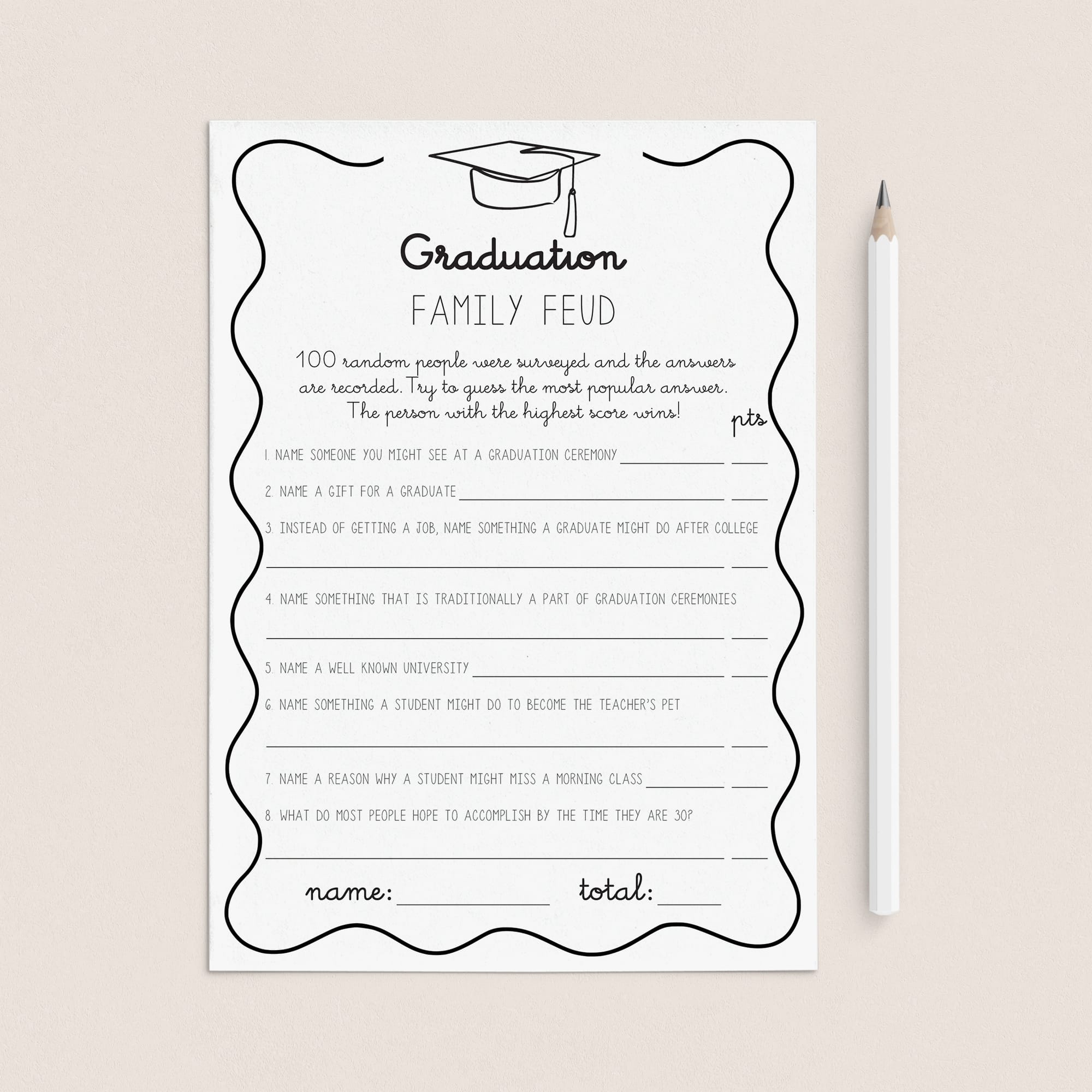 Graduation Family Feud Game Printable | Answers Included | Wavy Border ...