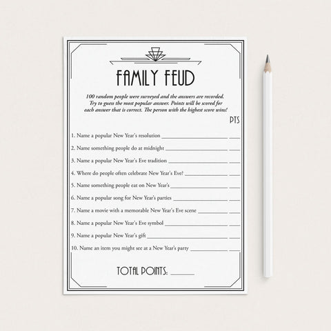 New Year's Eve Party Family Feud Game Great Gatsby Theme Printable ...