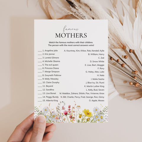 Famous Mothers Game with Answers Printable | Instant Download ...