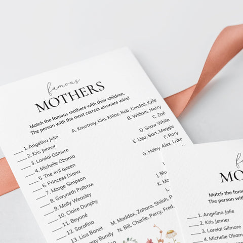 Famous Mothers Game with Answers Printable | Instant Download ...