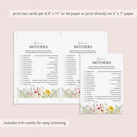 Famous Mothers Game with Answers Printable | Instant Download ...