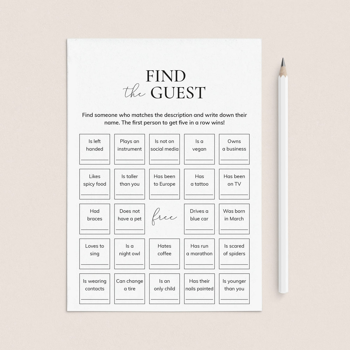 Find The Guest Game Templates | Instant Download Ice Breaker Games ...