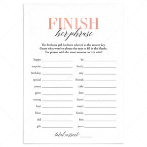 Birthday Finish My Phrase Games Printable – tagged "girl" – LittleSizzle