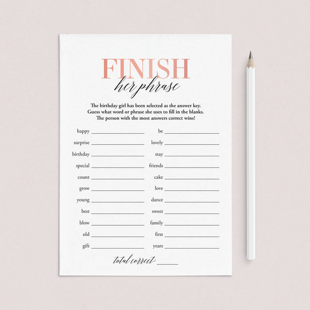 Birthday Finish My Phrase Games Printable – tagged "girl" – LittleSizzle