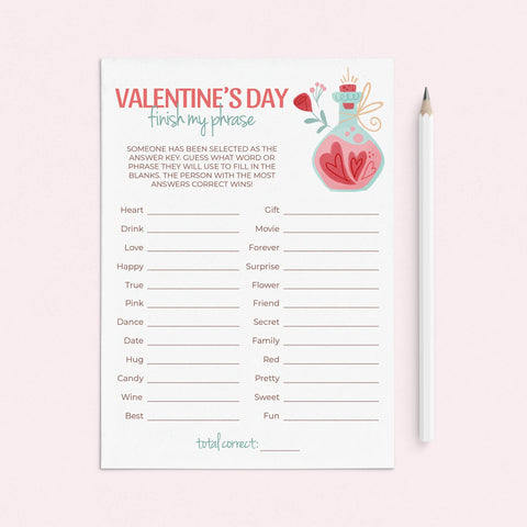 Finish My Phrase Valentine's Day Game for Groups Printable – LittleSizzle