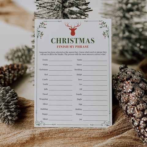 Kids Christmas Game Printable Finish My Phrase | Instant Download ...