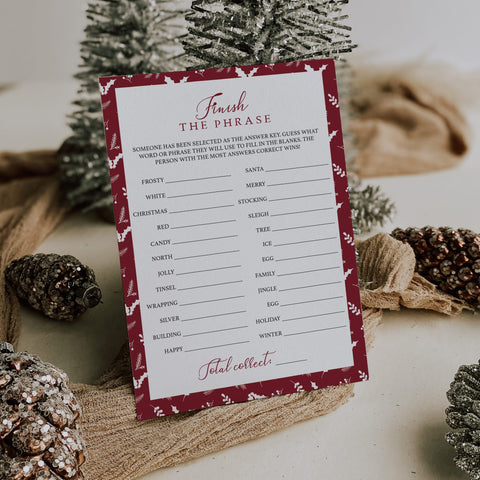 Christmas Finish The Phrase Game Printable | Red and White Holiday ...