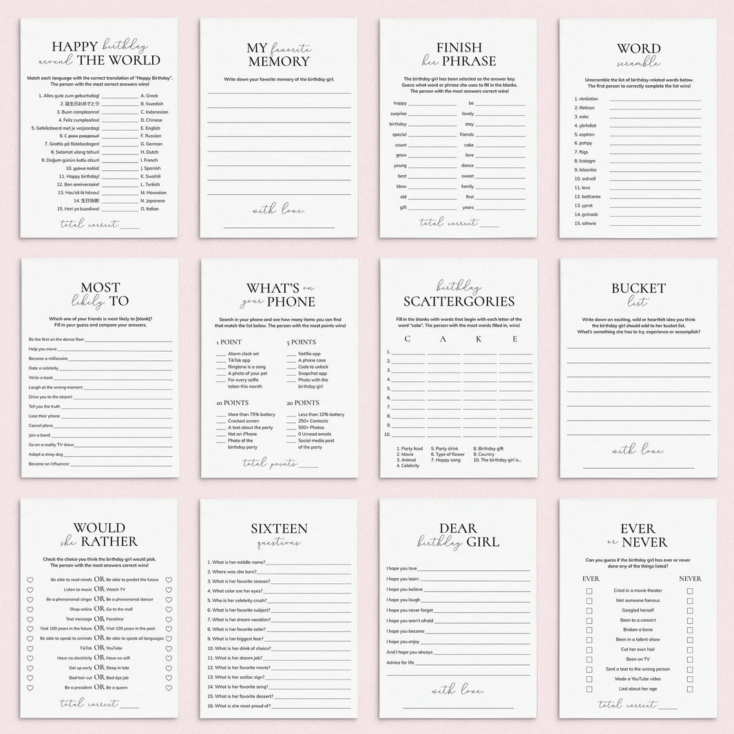 Sweet Sixteen Party Games Printable | 16th Birthday Party Ideas ...
