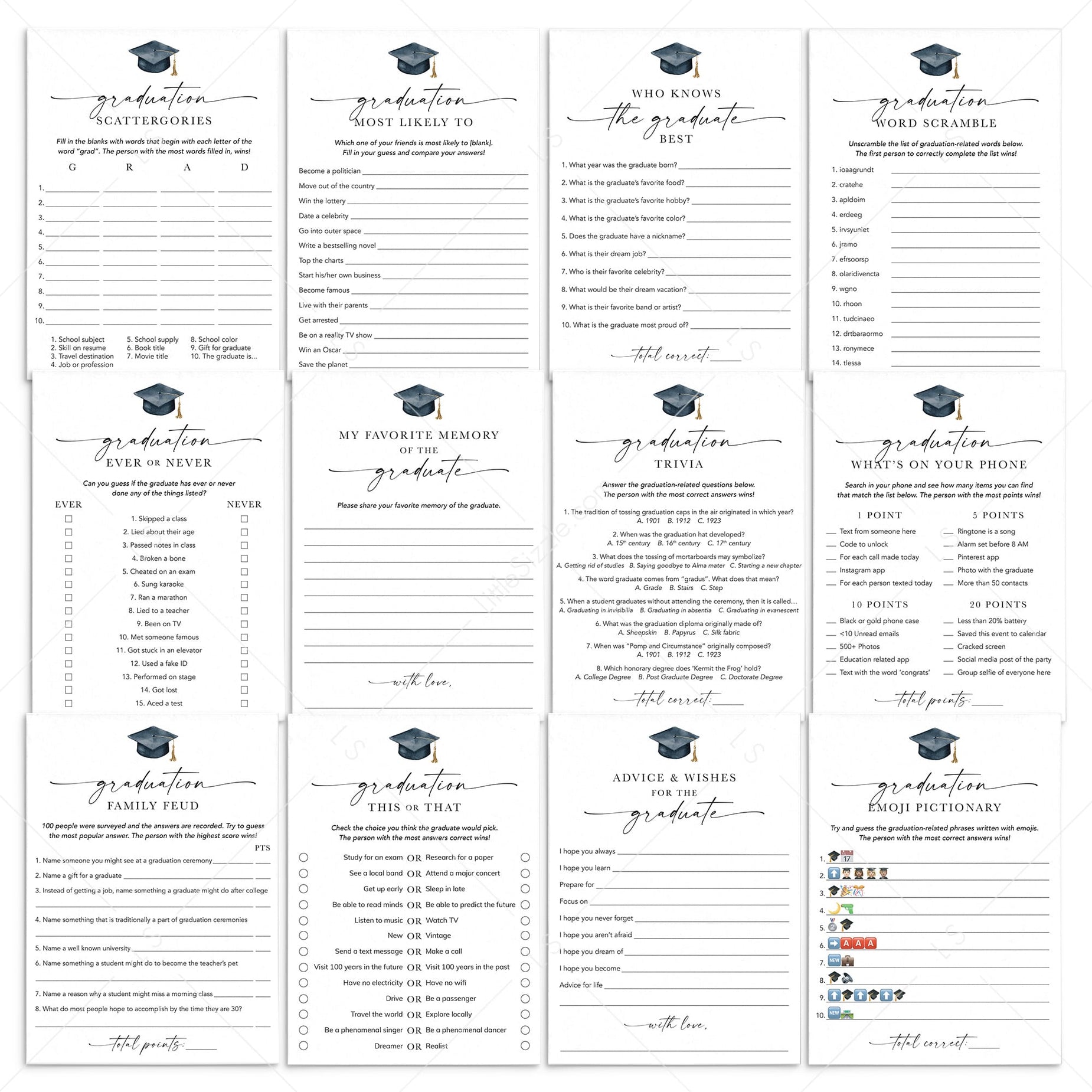 Graduation Games | Class of 2025 Grad Party Games Printable – LittleSizzle