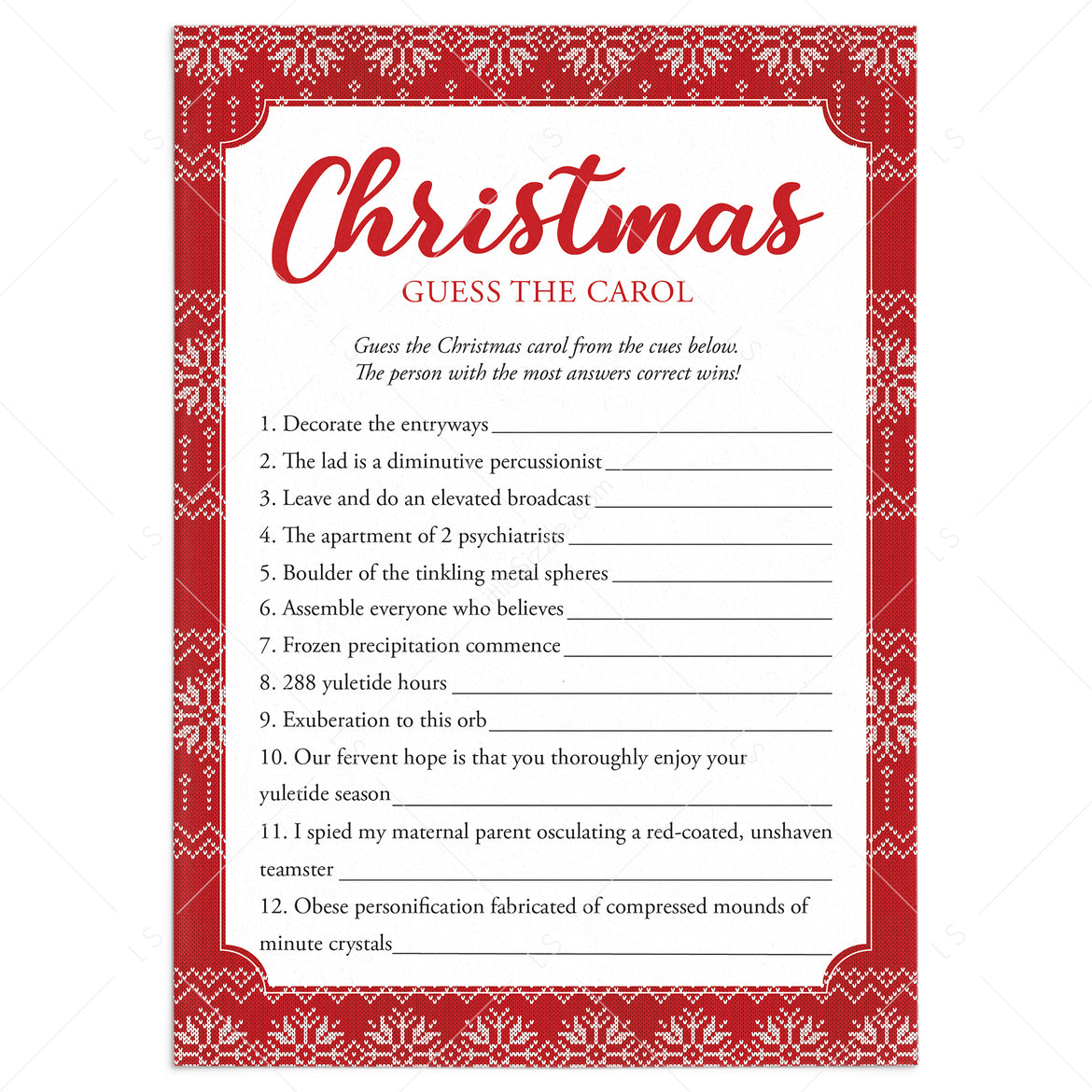 Guess The Christmas Carol Games Printable | Instant Download – LittleSizzle