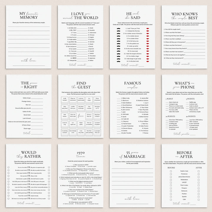 55th Anniversary Party Games Printable | 55 Wedding Anniversary Ideas ...